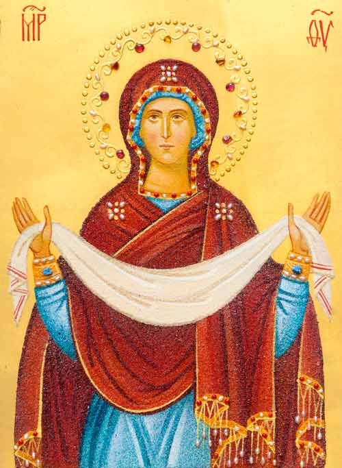 The Protection of the Mother of God- Icon from Gemstones
