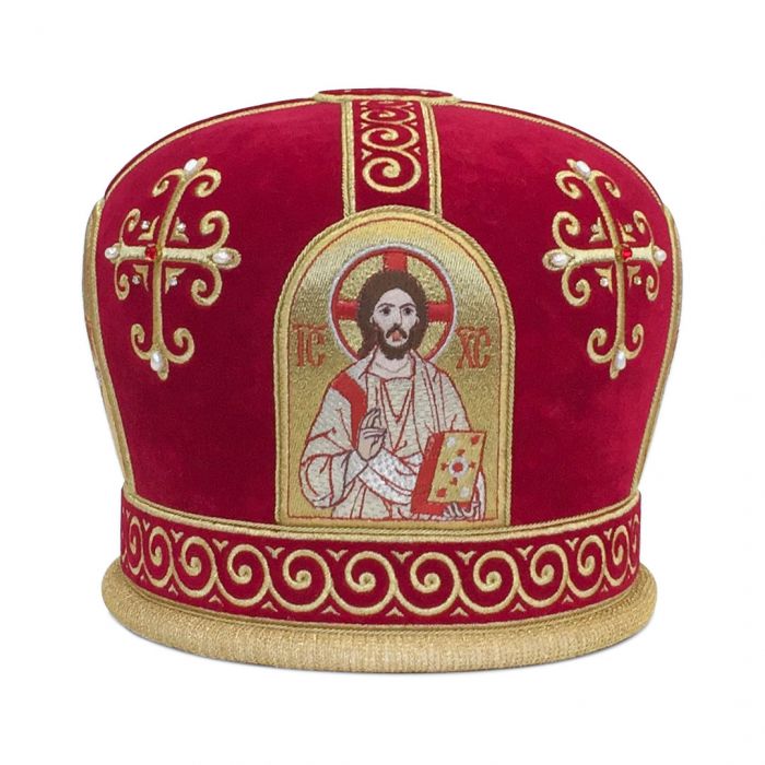 Mitre in Velvet with Pearl and Rhinestone Decoration