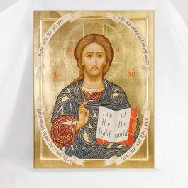 Hand-painted Icon of Christ the Savior with Carved Patterns