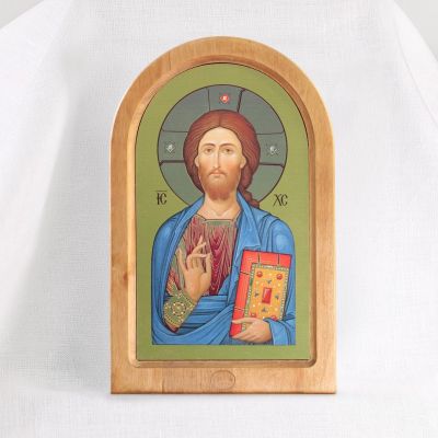 Hand-painted Icon of Christ the Savior with Carved Patterns