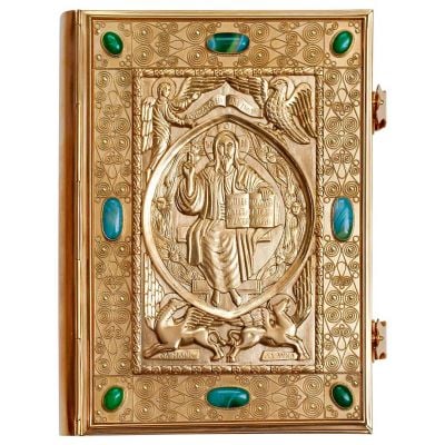 Gospel Bookcover in Leather Cover and Brass Elements c-bl-46